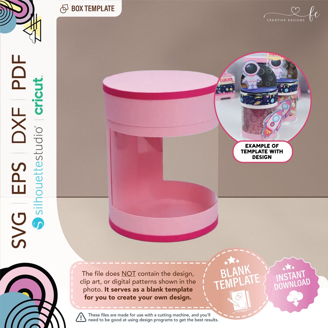 Cylinder Window Box Round With Lid Template Party Favor Treat Box ...