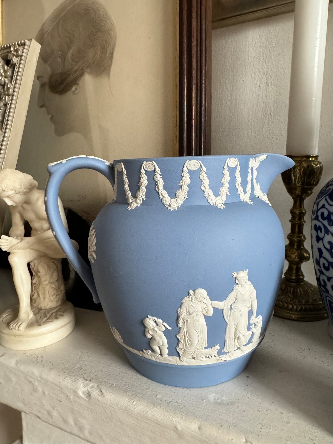 Wedgwood Cupid Cherub Blue Jasperware Pitcher Jug Vintage 1950s - Etsy