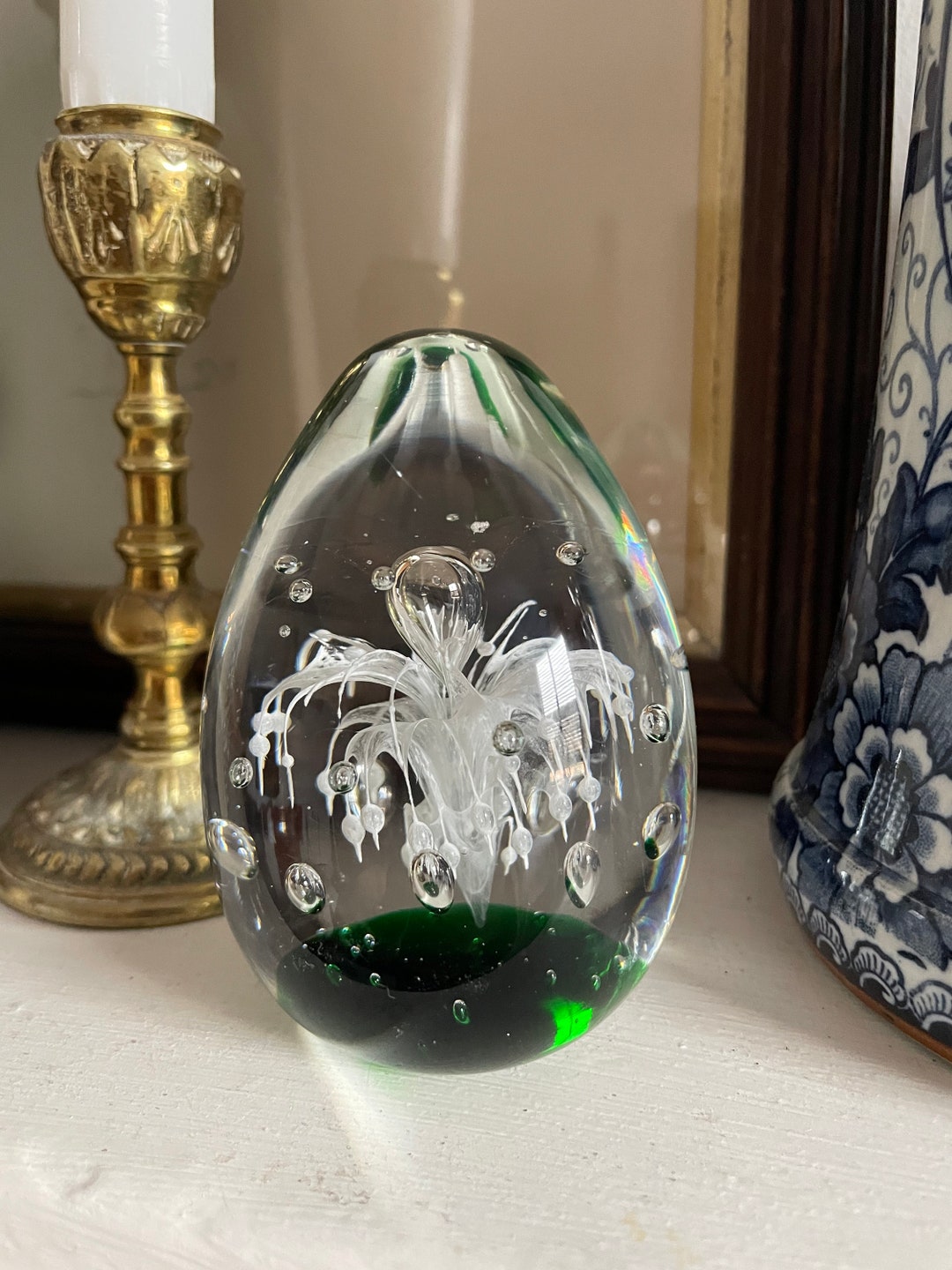 Vintage Mid-century Egg Shape Glass Paperweight - Interesting Design - Etsy