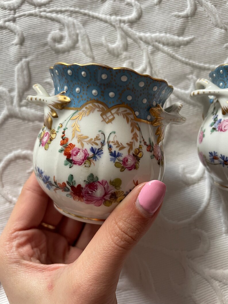 A Pair of 19th Century Dresden Porcelain Two Handled Cache Pots Hand ...