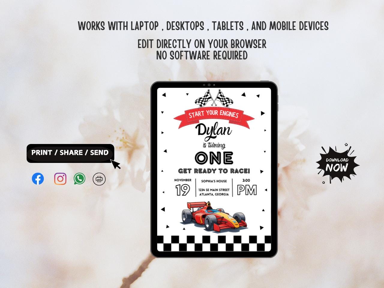 Editable Race Car Birthday Invitation | Boys Sports Car Party Invite ...