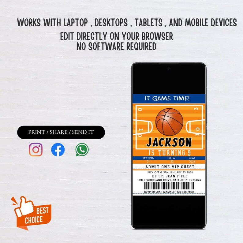 Basketball Birthday Invitation Template | Editable Sports Party Invite ...