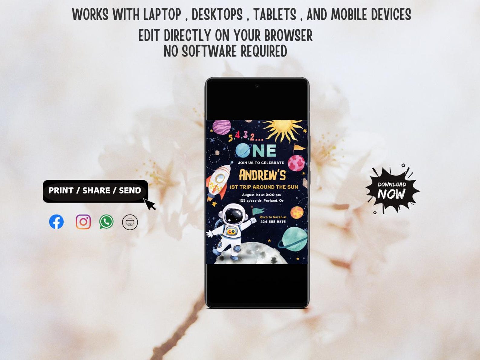 Outer Space Birthday Invitation | Astronaut and Planets Party Invite ...