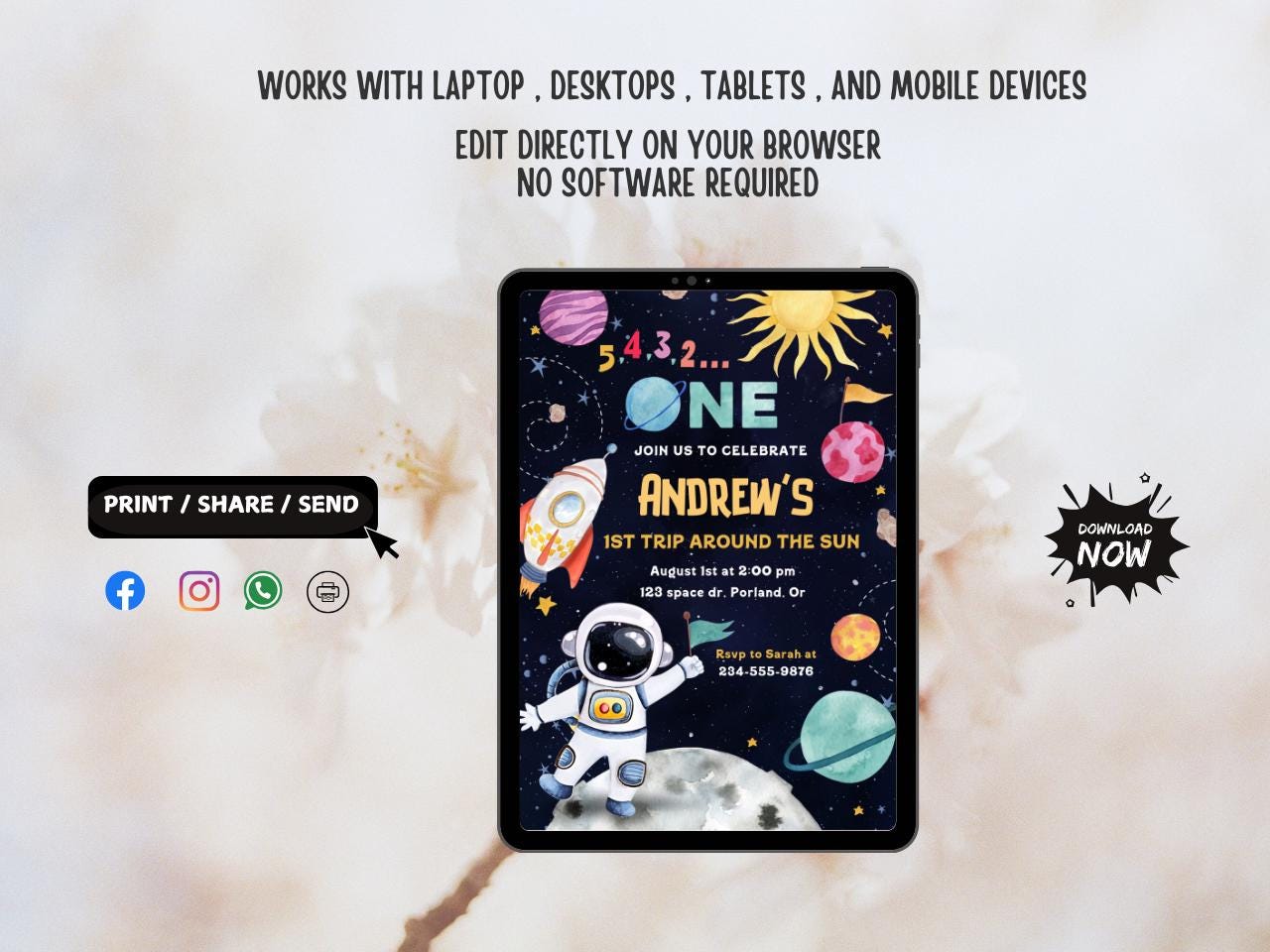 Outer Space Birthday Invitation | Astronaut and Planets Party Invite ...