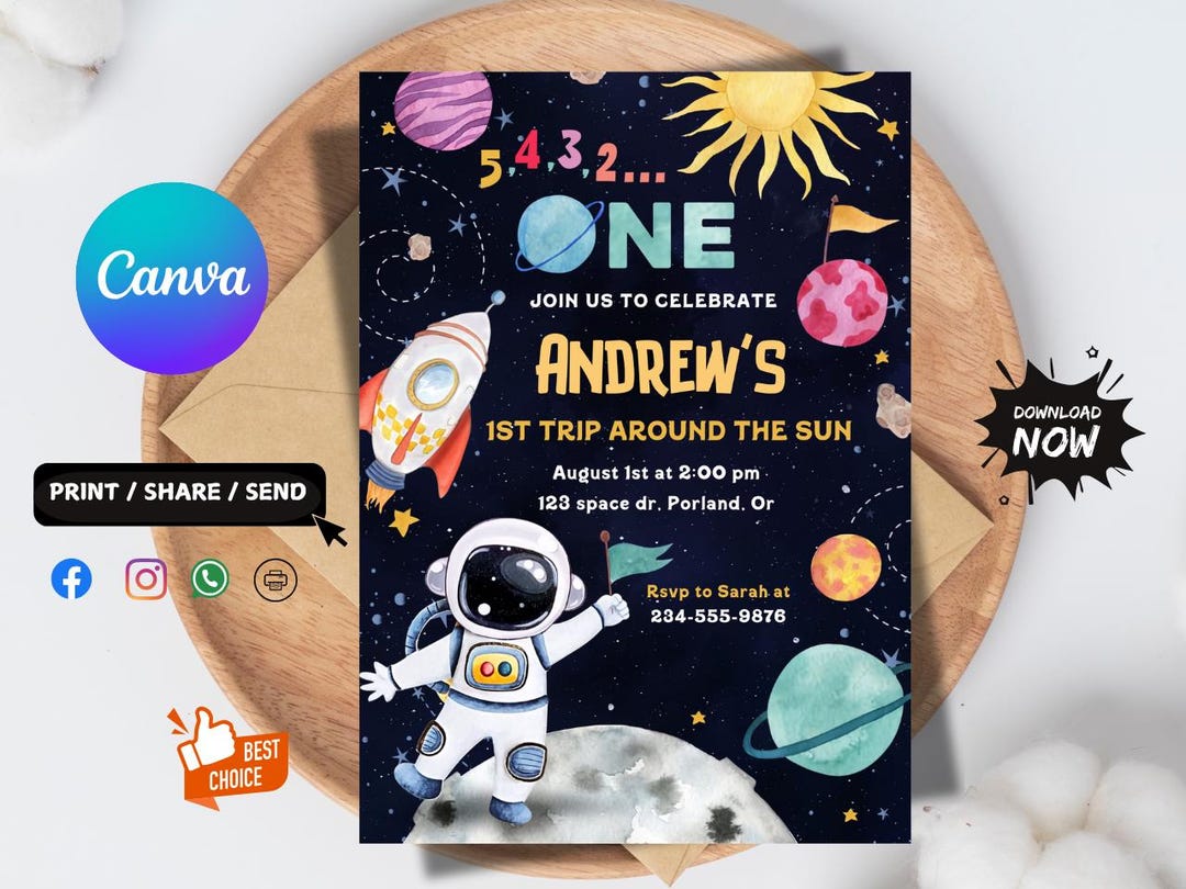 Outer Space Birthday Invitation | Astronaut and Planets Party Invite ...