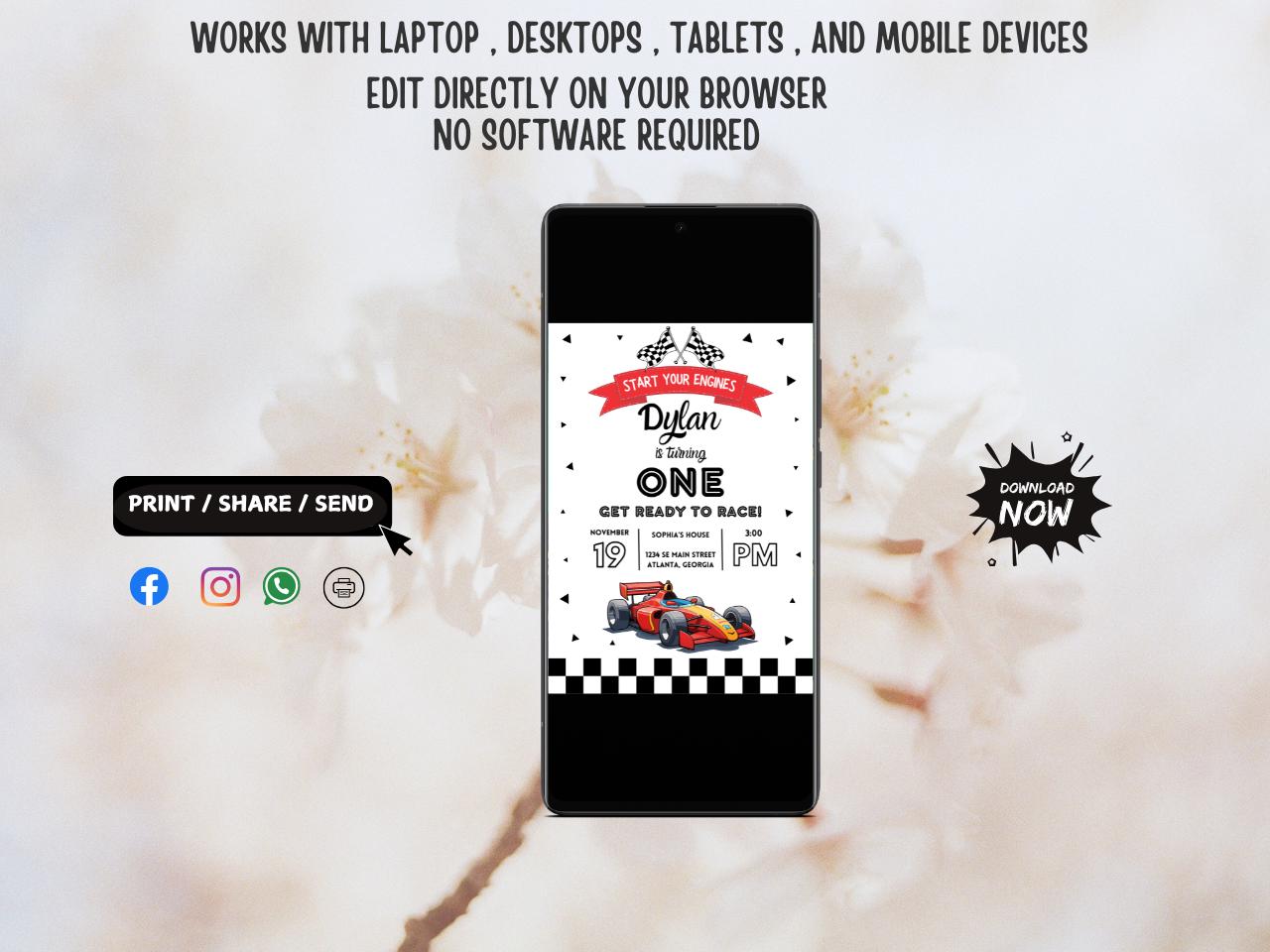 Editable Race Car Birthday Invitation | Boys Sports Car Party Invite ...