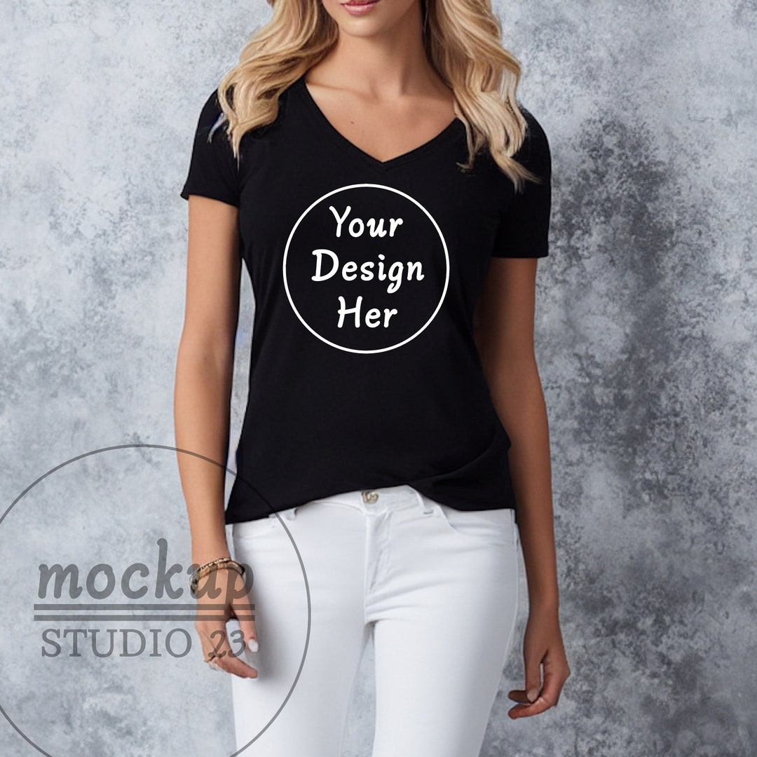 3 Black V-neck T-shirt Mockup for Women, Set of 3,bella Canvas 6035 ...