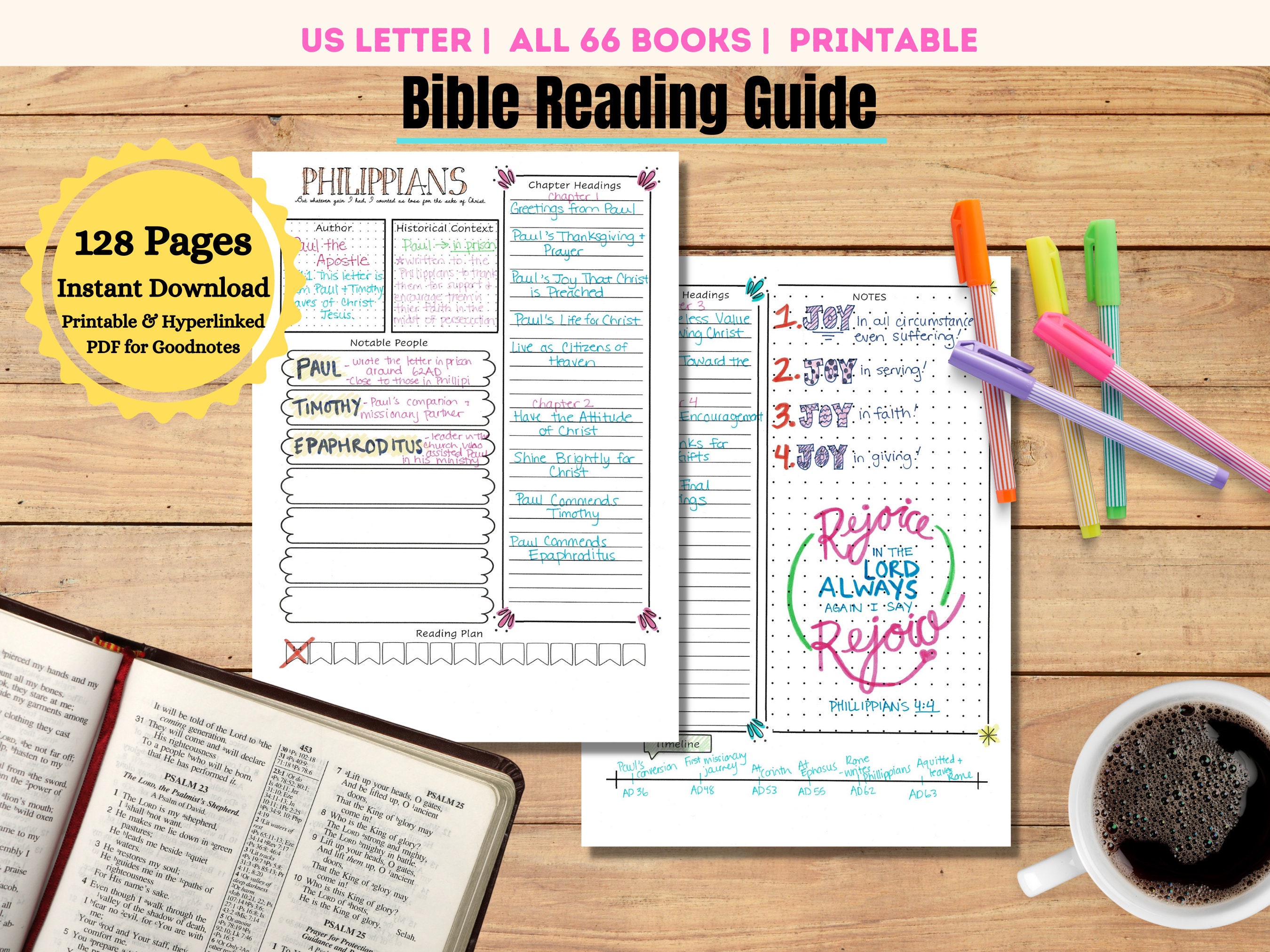 Bible Reading Guide, Letter Sized Printable PDF, Hyperlinked PDF, One ...