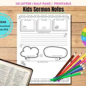 Kids Sermon Notes, Printable PDF, Letter Size, Half Page, Bible Study ...
