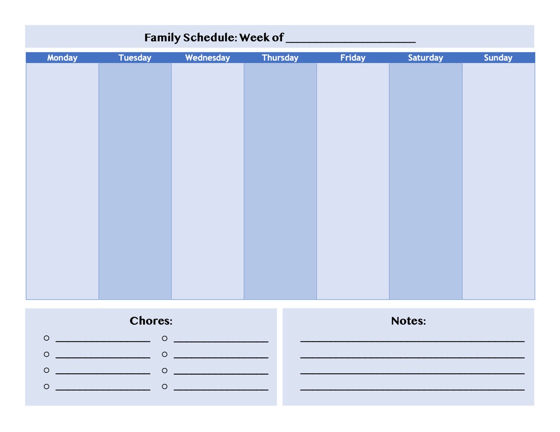 Weekly Family Schedule Printable PDF - Etsy