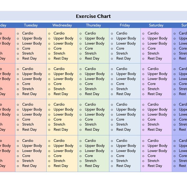 Exercise Chart - Etsy
