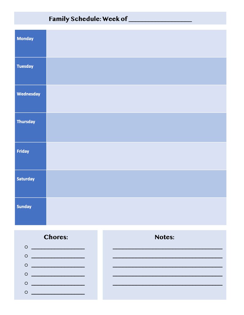 Weekly Family Schedule Printable PDF - Etsy