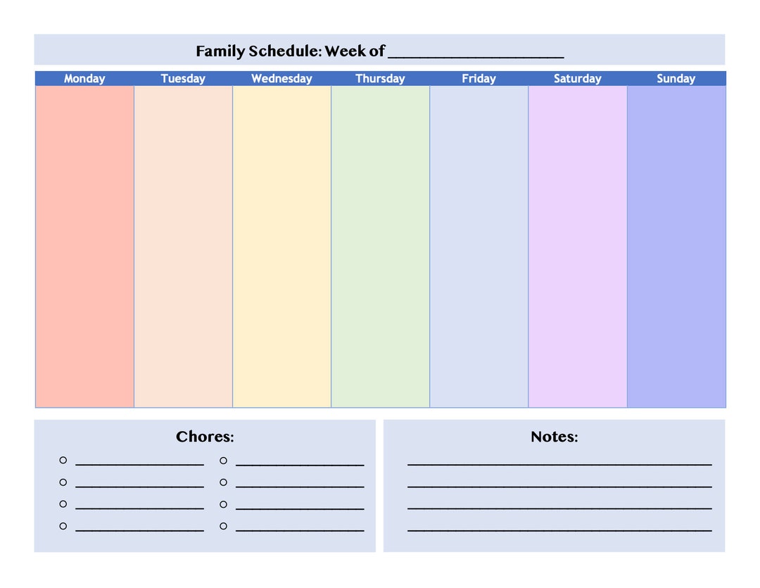 Weekly Family Schedule Printable PDF - Etsy