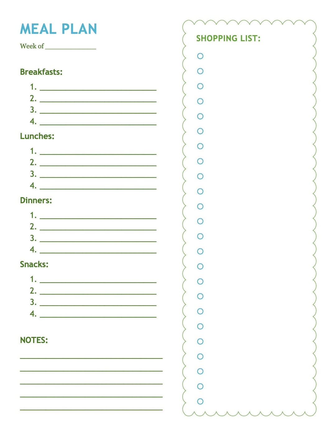 Simple Meal Planner / Shopping List Printable PDF - Etsy