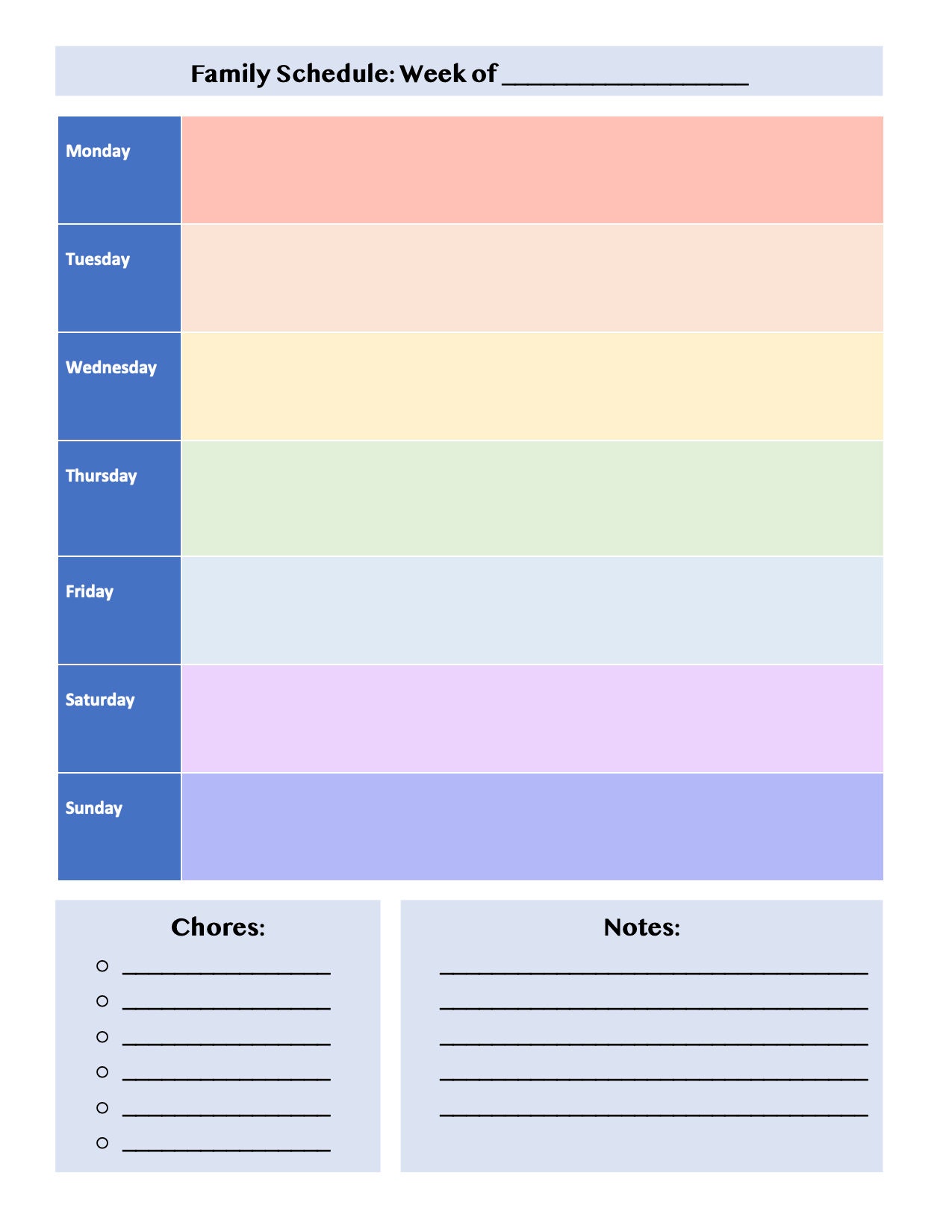Weekly Family Schedule Printable PDF - Etsy