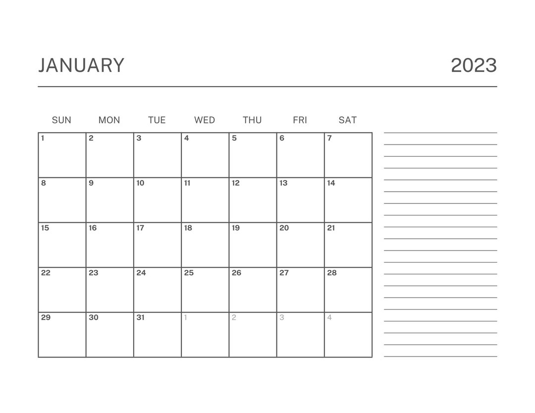 2023 Wall Calendar With Notes - Etsy