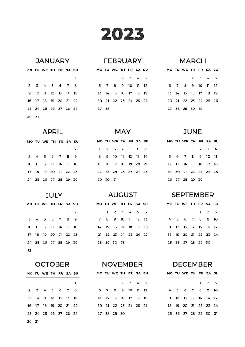 2023 Year-at-a-glance Wall Calendar - Etsy Australia
