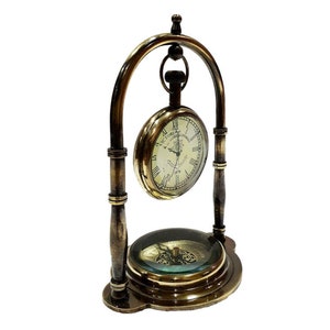 Brass Desk Clock With Working Compass, Birthday Gifts, Fathers Day ...