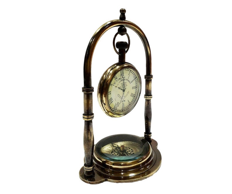 Brass Desk Clock With Working Compass, Birthday Gifts, Fathers Day ...