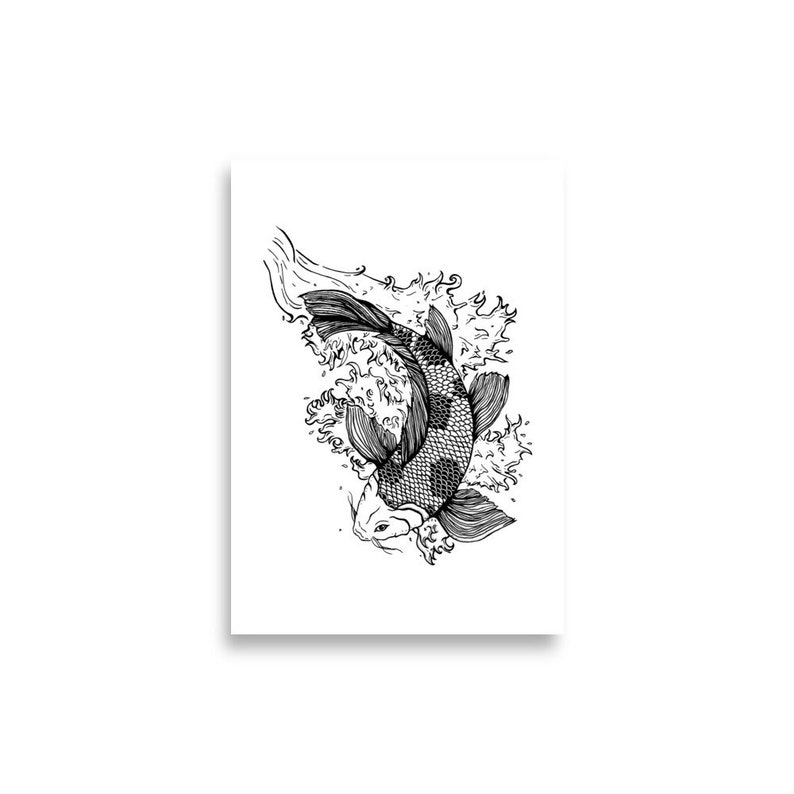 Koi Dotwork Blackwork | Fish Drawing | Hand Drawn Illustration | Gift ...