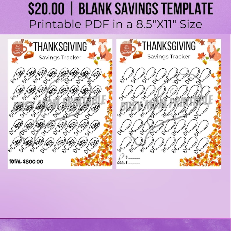 Thanksgiving Savings Challenge Thanksgiving Savings Tracker - Etsy
