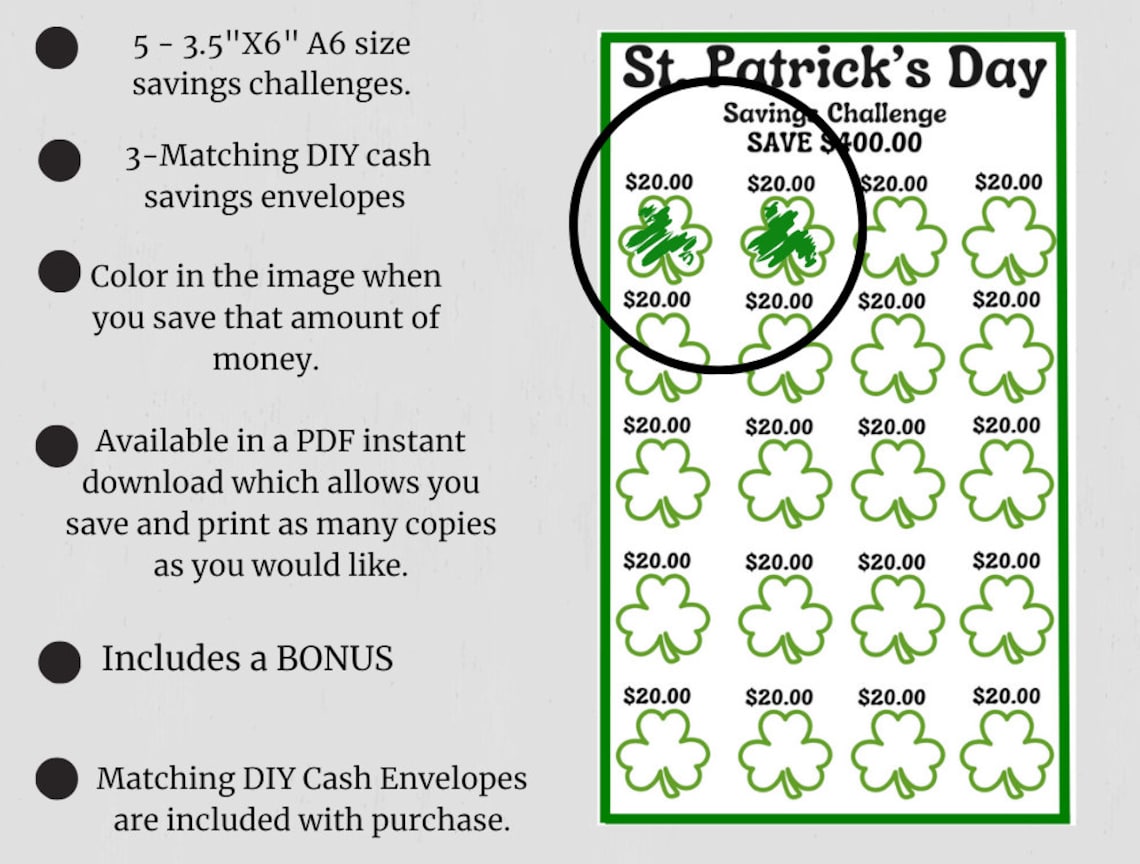 St Patricks Day Savings Challenge Savings Challenge Printable Money ...