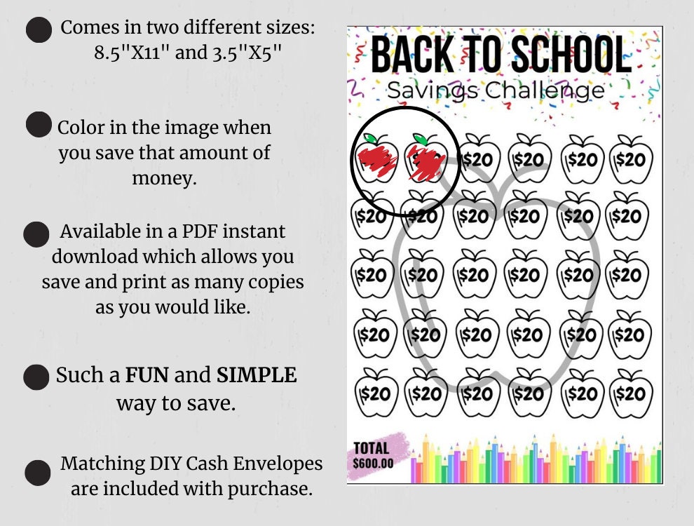 Back to School Savings Challenge School Savings Tracker Printable ...