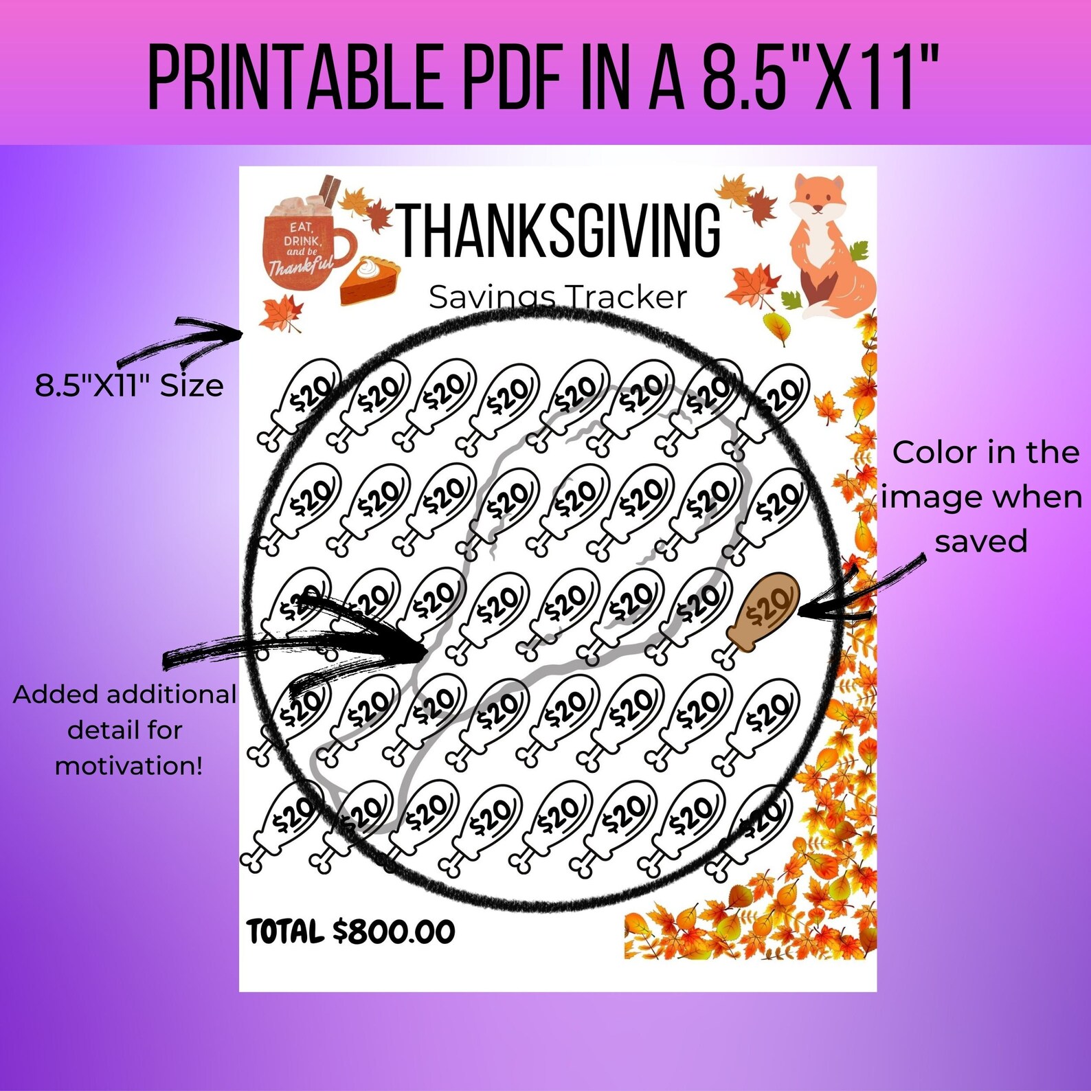 Thanksgiving Savings Challenge Thanksgiving Savings Tracker Holiday ...