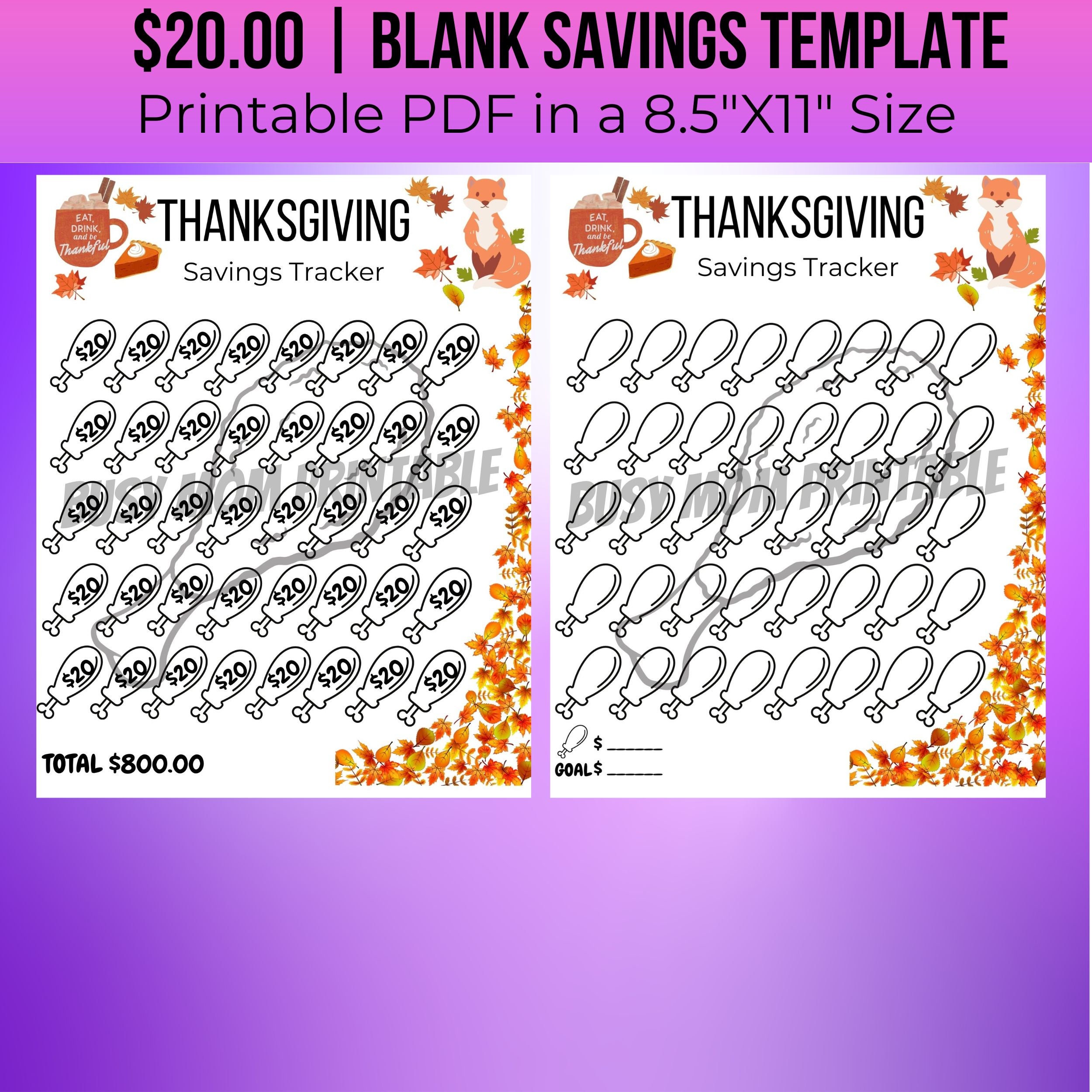 Thanksgiving Savings Challenge Thanksgiving Savings Tracker Holiday ...