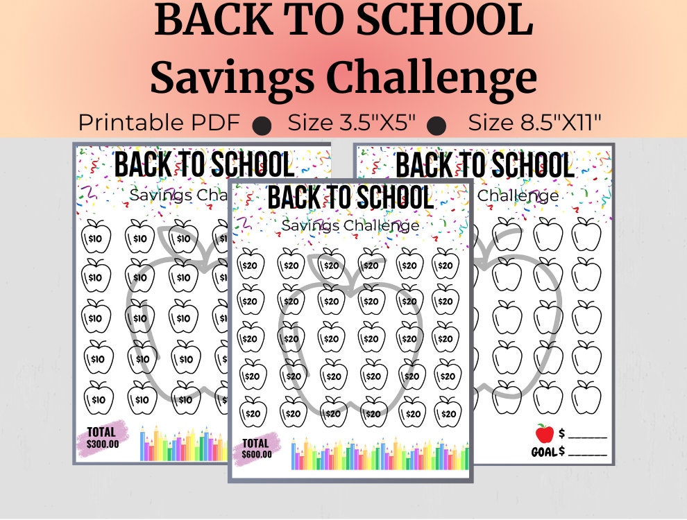 Back to School Savings Challenge School Savings Tracker Printable ...