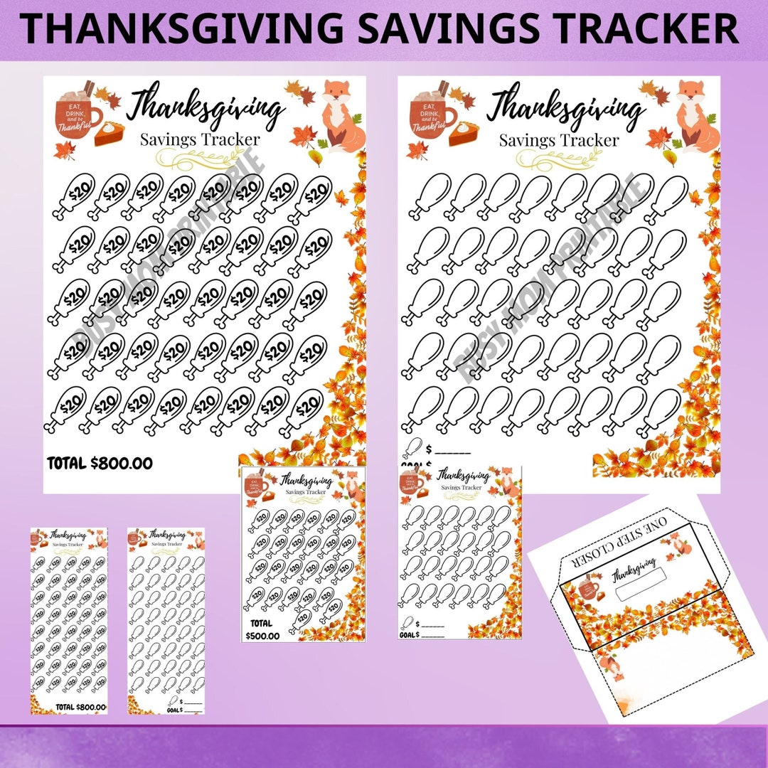 Thanksgiving Savings Challenge Thanksgiving Savings Tracker - Etsy
