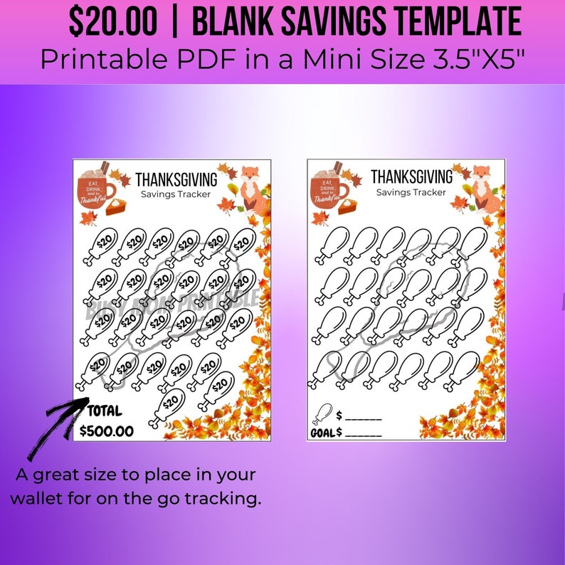 Thanksgiving Savings Challenge Thanksgiving Savings Tracker Holiday ...