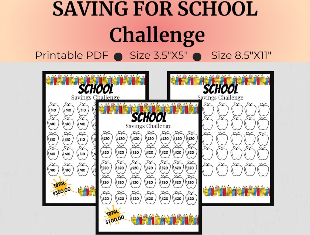 School Savings Challenge School Coloring Tracker Savings Printable ...
