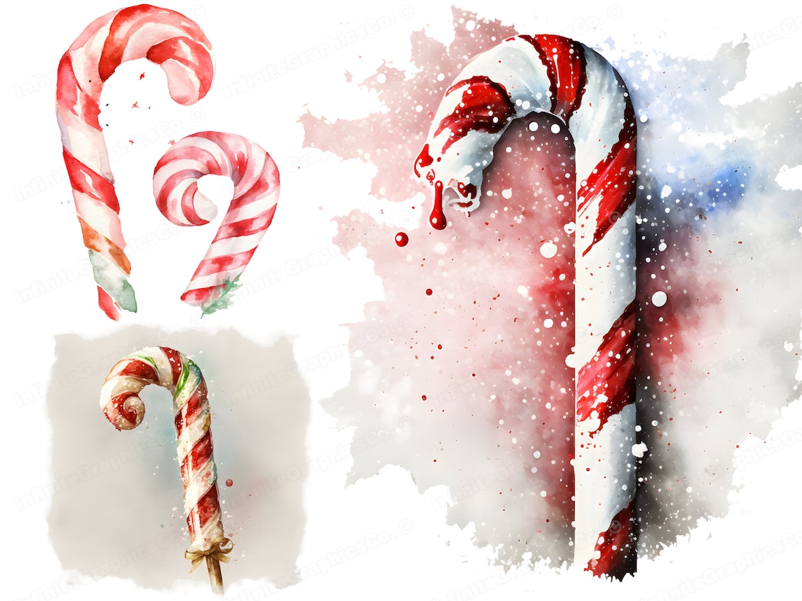 8 Watercolor Candy Cane Clipart, Candy Canes, Christmas Clipart ...