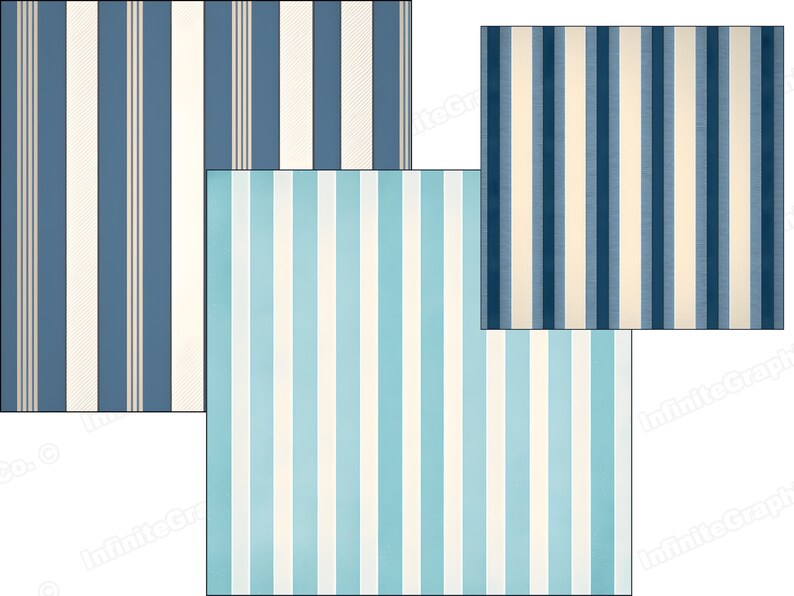 Watercolor Blue Stripes Digital Paper - Collection of 12 JPG Blue ...