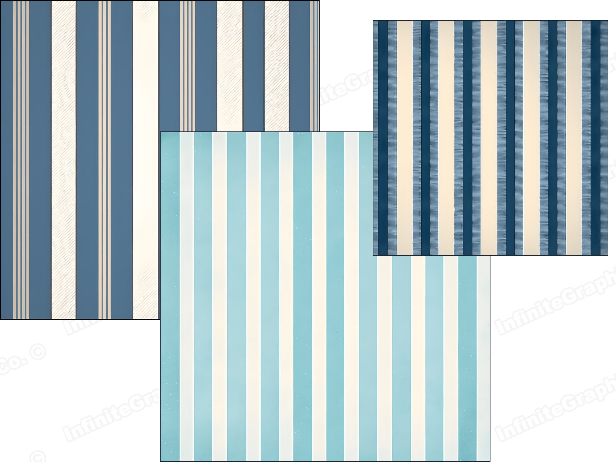 Watercolor Blue Stripes Digital Paper - Collection of 12 JPG Blue ...