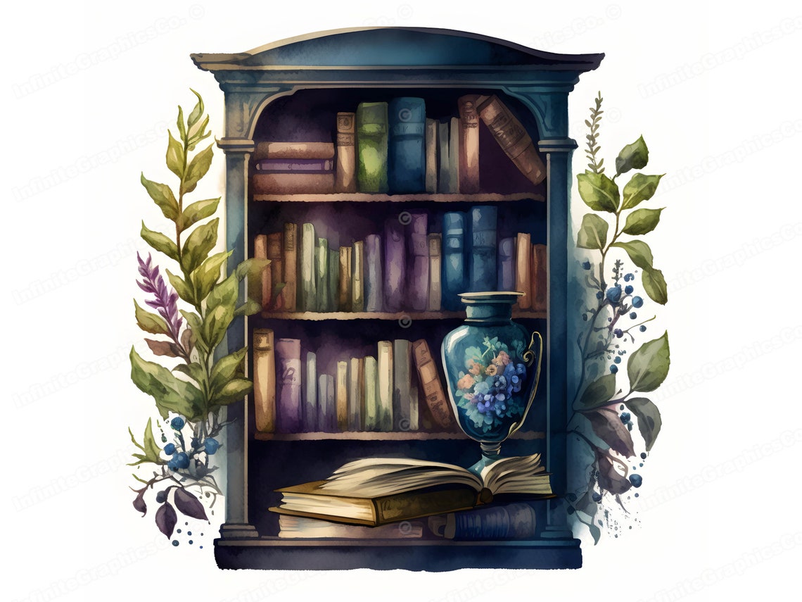 10 Watercolor Bookshelf Clipart Bundle, Bookshelves PNG, Booklover ...