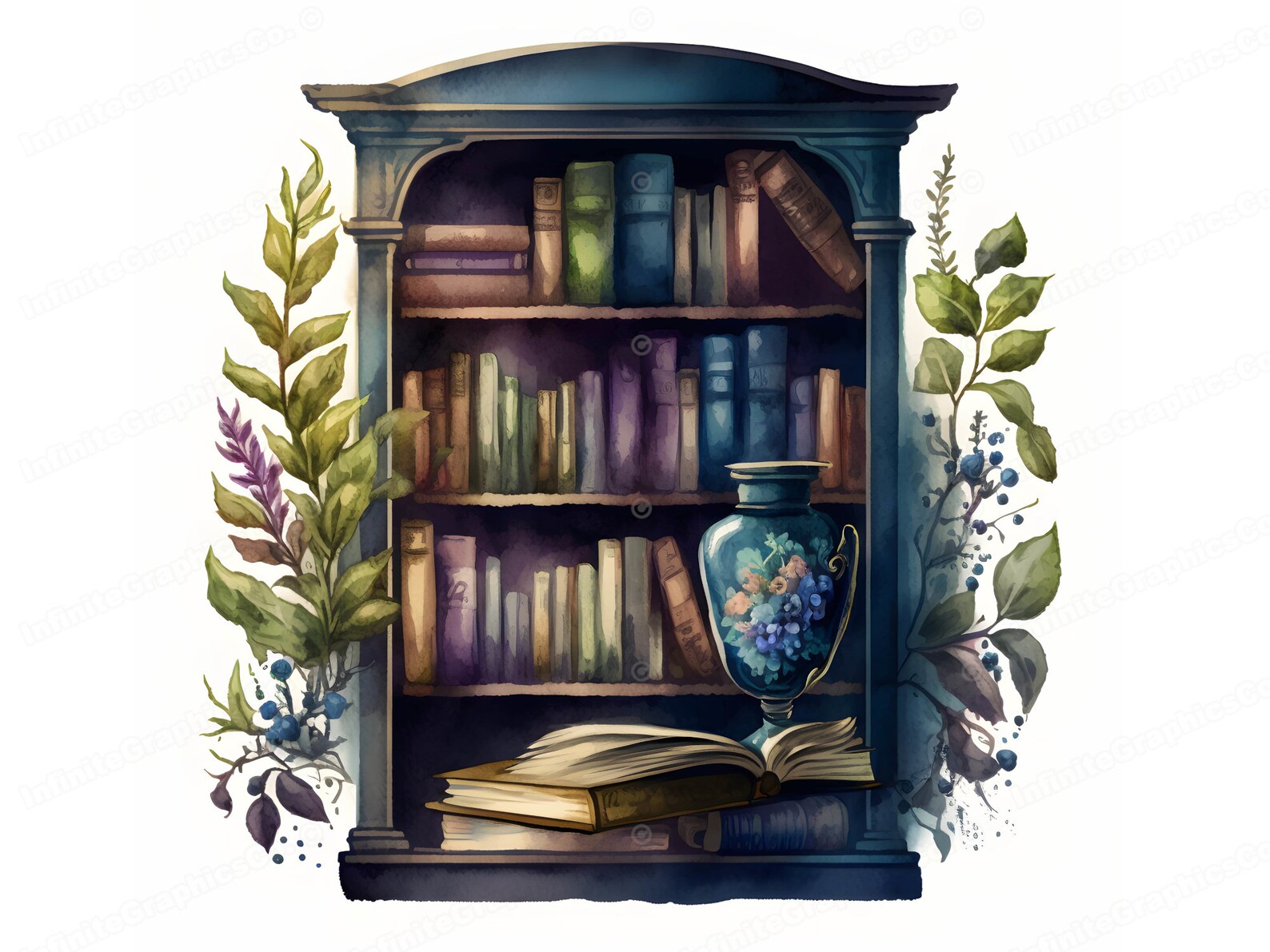 10 Watercolor Bookshelf Clipart Bundle, Bookshelves PNG, Booklover ...