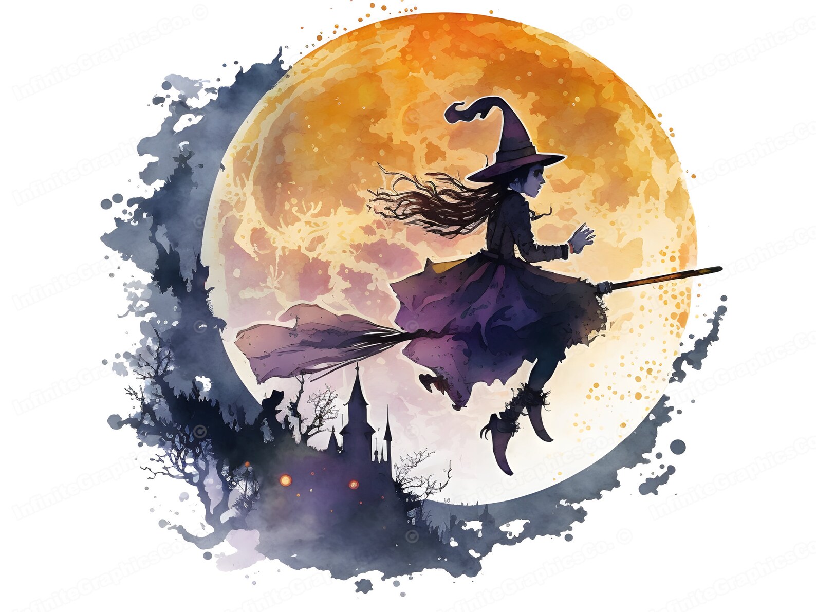 Lunar Witch Clipart, Moon Witch Clipart, Wiccan, Halloween Clipart ...