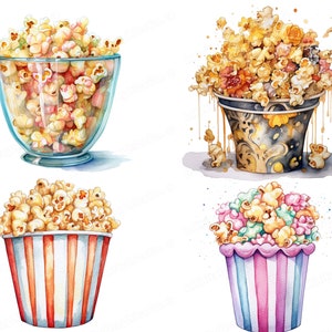 Watercolor Popcorn Clipart, Movie Watercolor Clipart, Cinema Clipart ...