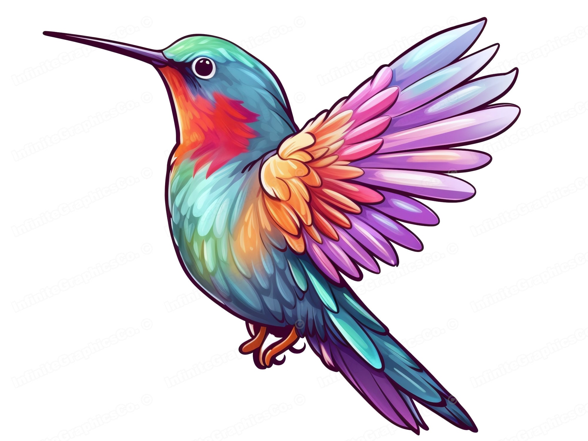 Vector Style Hummingbird Clipart, Clip Art for Stickers, Shirts, Decals ...