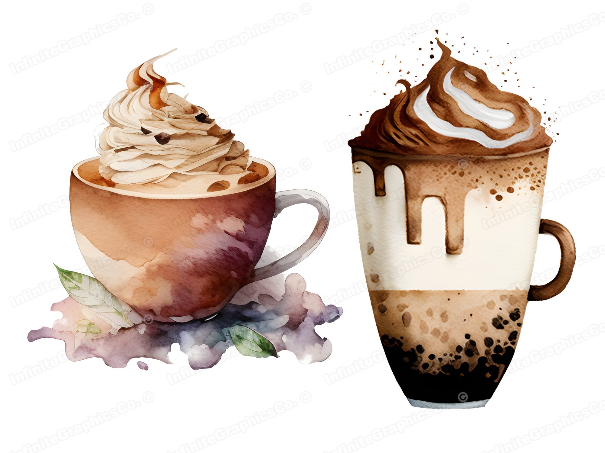 50 Watercolor Coffee Clip Art, Coffee Cup Clipart Bundle, Coffee Mug ...