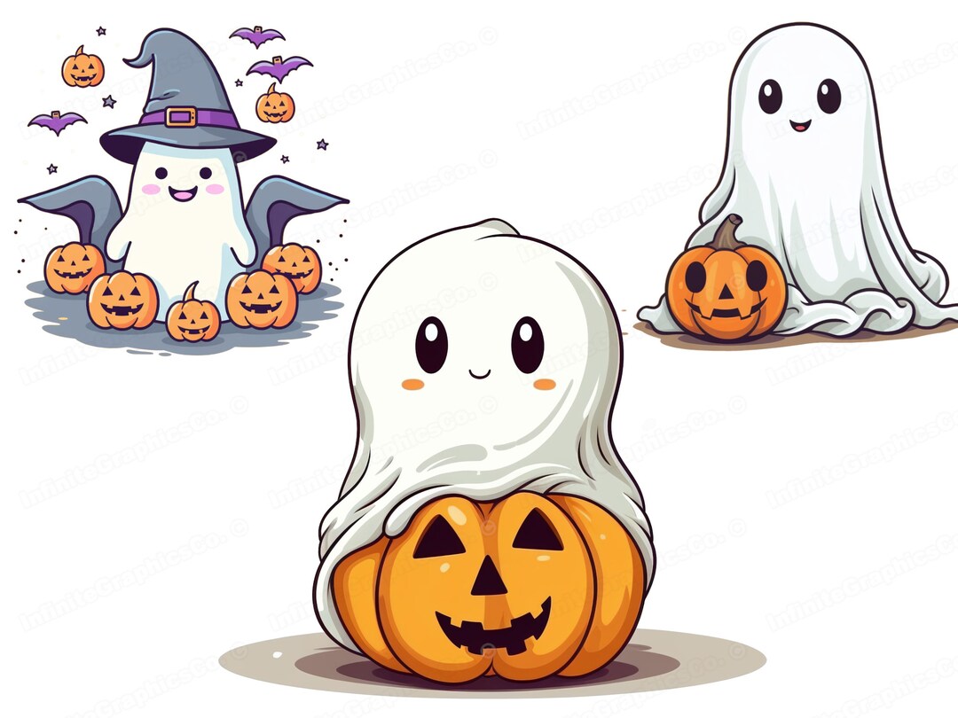 Kawaii Ghost Clipart, Cute Ghost Clip Art, Halloween Clipart, Ghost ...