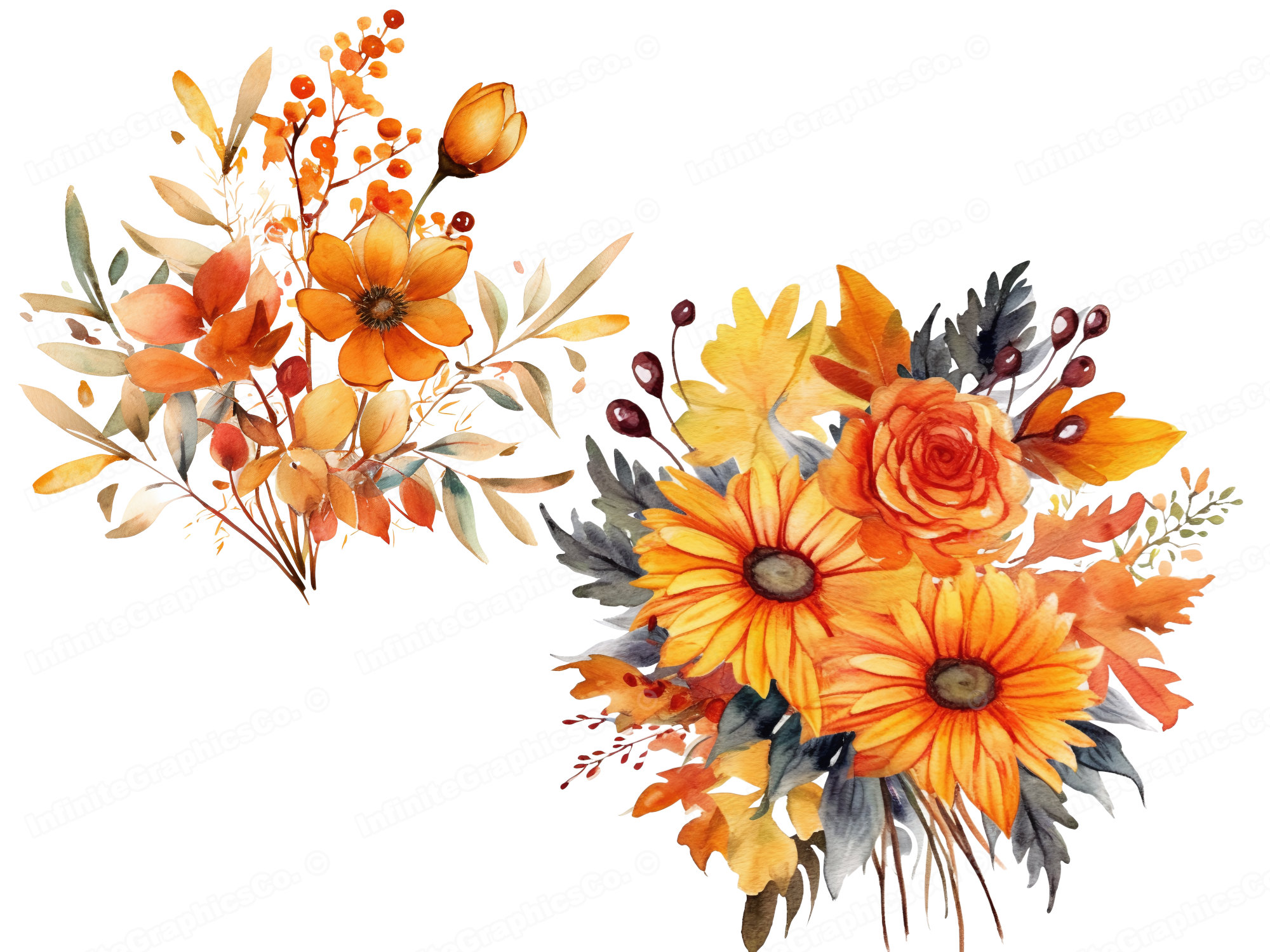 Watercolor Autumn Flowers Clipart, Autumn Floral Decor, Autumn Clip Art ...