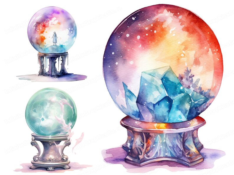 Watercolor Crystal Ball Clipart, Witch Clipart, Occult Clipart, High ...