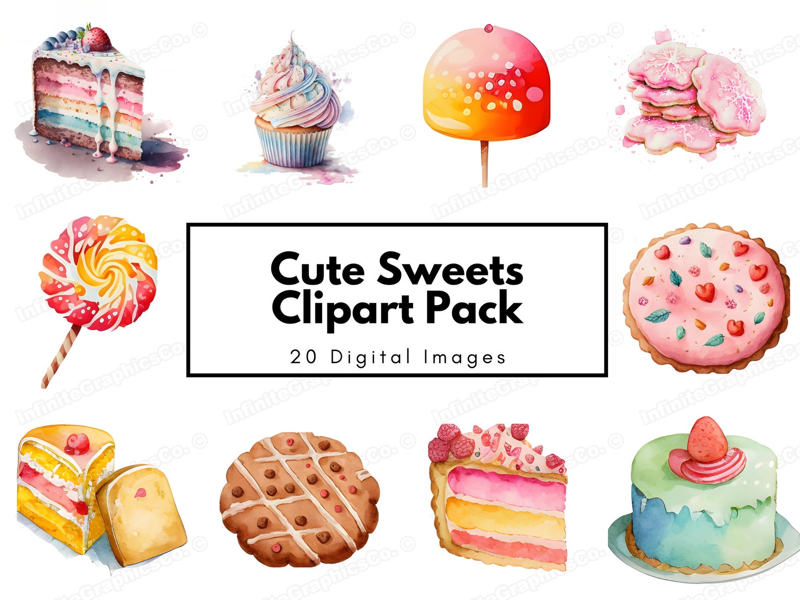 Cute Sweets Clipart, Digital PNG Candy and Cakes, Sweets Graphics for ...