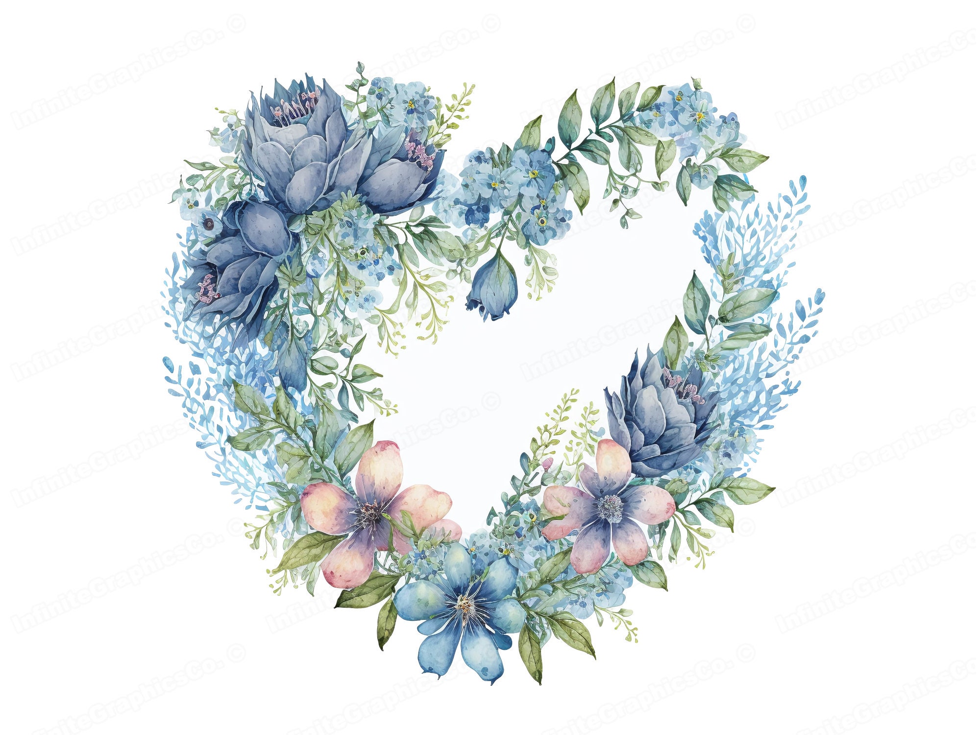 Floral Heart Wreath Clipart, 10 High-quality Jpgs, Digital Download ...