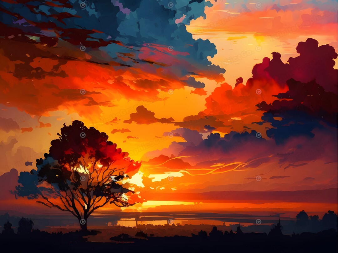 Vibrant Sunset Digital Paper Bundle, 9 JPG Files, Commercial Use ...