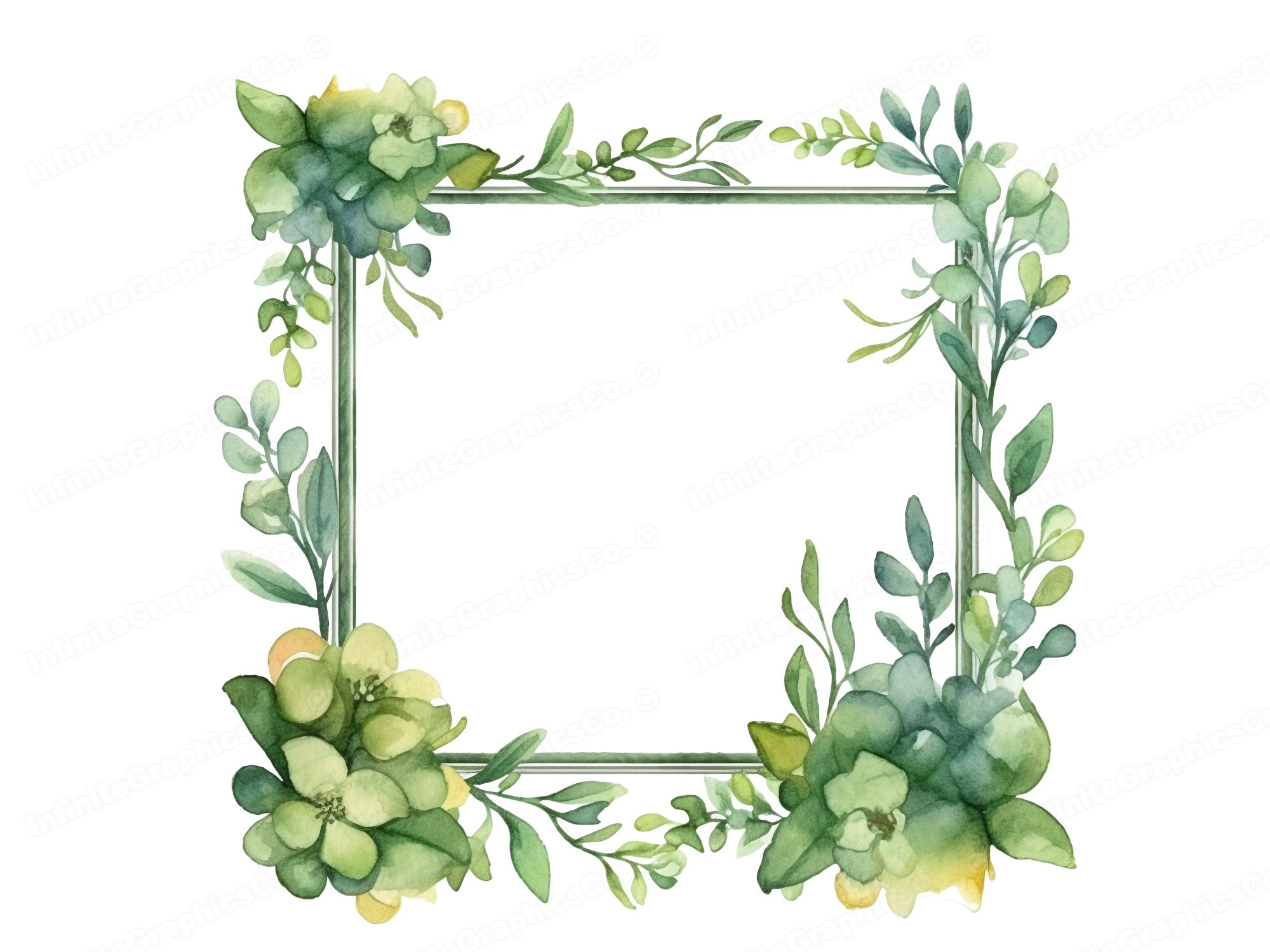 Watercolor Green Frame Clipart, Green Frames Illustrations, Floral ...