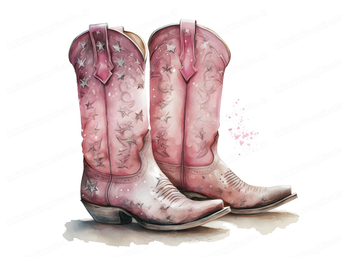 Watercolor Cowgirl Boots Clipart, Western Clipart, Sublimation PNG ...